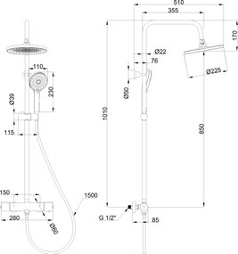 Invena Volos, sprchová sada s termostatickou baterií, černá matná, INV-AU-37-T04-V