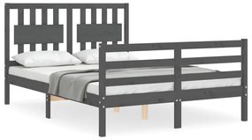 Rám postele s čelem šedý 140 x 200 cm masivní dřevo,  3194313