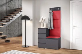 Eka Předsíňová stěna s čalouněnými panely Trinity 36 - Grafit / Červená 2309