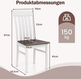 Costway Sada 2 jídelních židlí bezruké kuchyňské židle s ergonomickým opěradlem
