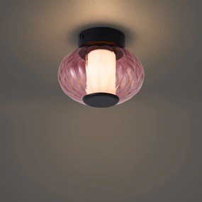 Designové stropní svítidlo černé 18cm s fialovým sklem, vč. LED s 3-stupňovým stmíváním - Margherite