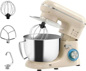 HOMCOM Kuchyňský robot a hnětač s nerezovou mísou 4,5 l, 1300 W, mixér na těsto se 6+P rychlostmi, béžová
