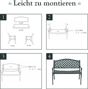 Costway Zahradní lavice hliníková s područkami antická – 103 × 55 × 82 cm