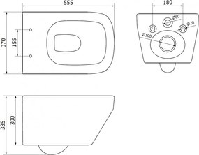Mexen Riva, závěsná WC mísa 555x370x335 mm, Rimless Tornádo + WC sedátko z duroplastu, bílá lesklá, 30630200T