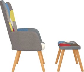 Relaxační křeslo se stoličkou patchwork textil 328184