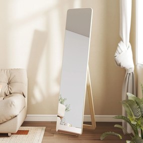 HOMCOM stojací a nástěnné zrcadlo obdélníkové, rozměry 37D x 43Š x 156V cm, přírodní dřevo