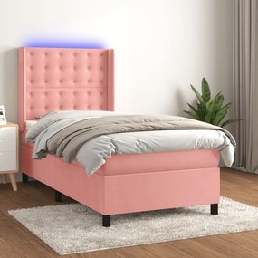 Box spring postel s matrací a LED růžová 90x200 cm samet 3139786