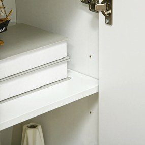 HOMCOM Moderní Komoda do Obývacího Pokoje s 2 Dveřmi a 3 Zásuvkami a Nohy z Borovicového Dřeva pro Jídelnu, Chodbu, Ložnici 90x32x80 cm Bílá