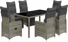 7dílný zahradní bistro set s poduškami šedý polyratan 3277168