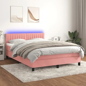 Box spring postel s matrací a LED růžová 140x200 cm samet 3134530