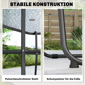 Sada zahradního nábytku sedací souprava 119 x 68 cm skleněný stůl se 6 skládacími židlemi slunečník vzor vodní vlna šedá