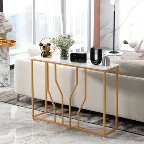 Costway Konzolový stolek s geometrickým kovovým rámem zlatá + – 110 × 30 × 80 cm
