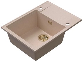 Sink Quality Sink55, kuchyňský granitový dřez 620x460x215 mm + zlatý sifon, béžová, SKQ-SINK.P.1KKO.XG