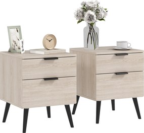 HOMCOM Sada 2 Nočních Stolků, Moderní Nordic Styl, Noční Stolek s Dvoubarevným Šuplíkem, Masivní Dřevěné Nohy, do Ložnice, Obývacího Pokoje, Dubový E…
