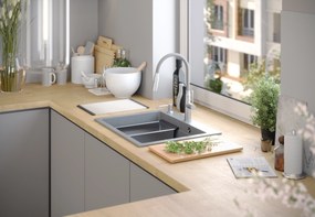 Šedý kuchyňský granitový dřez QUADRON Kurt 110 s příslušenstvím bez baterie