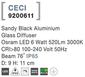 Nova Luce Venkovní stropní svítidlo CECI černý hliník skleněný difuzor Osram LED 6W 3000K 76st. IP65 Barva: Bílá