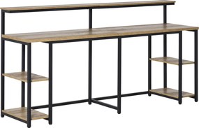 HOMCOM Dvojitý Stůl se Složkami a Policí na Monitor v Průmyslovém Stylu, Stůl s Úspornou Knihovnou pro Kancelář a Studium, 200x53x100cm, Hnědý | Aosom