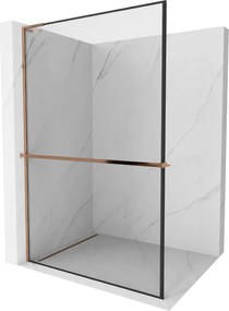 Mexen Kioto+ L, sprchová zástěna Walk-In s poličkou a věšákem 70 x 200 cm, 8mm čiré sklo černý vzor, ​​růžové zlato profil, 800-070-123-60-70
