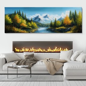 Obraz na plátně - Kamenná říčka se klikatí v lesích FeelHappy.cz Velikost obrazu (šířka x výška): 180 x 60 cm