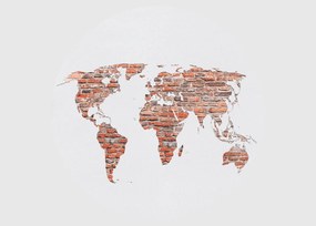 Samolepící vliesová fototapeta na zed' Cihlová Mapa Světa | 70 x 70 cm | DCR3230
