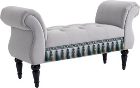 HOMCOM Čalouněná Lavice, Sametový Vzhled, Luxusní Lavice s Dřevěnými Nohami, Předsíňová Lavice pro Ložnici, Nosnost až 150 kg, Světle Šedá, 117 x 40 x