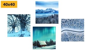 Set obrazů zasněžená krajinka - 4x 60x60 cm