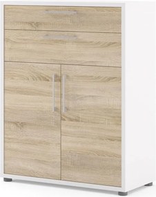 Skříň Modulo 89 x 40 x 113 cm, zásuvky a dveře, bílá / dub sonoma