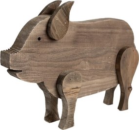 Hnědá antik dekorativní dřevěná figurka prasátko - 42*9*28 cm