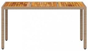 Zahradní stůl béžový 150 x 90 x 75 cm polyratan akáciové dřevo