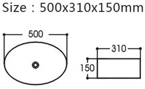 BPS-koupelny Keramické umyvadlo na desku HYD-CI-MAR5-500 50x31 cm, černý mramor