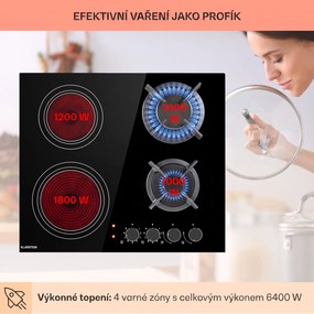 Klarstein MultiChef 4, kombinovaná varná deska, plyn a sklokeramika, 4 zóny