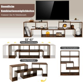 Costway 3dílná dřevěná TV skříňka pro TV do 65" Volně kombinovatelný TV – hnědý