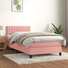 vidaXL Box spring postel s matrací 80 x 200 cm samet [3141390] Barva: Růžová