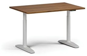 Výškově nastavitelný stůl OBOL, elektrický, 675-1325 mm, deska 1200x800 mm, bílá zaoblená podnož, ořech