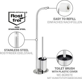 Stojan na toaletní papír se štětkou z nerezové oceli v leskle stříbrné barvě Levante – Wenko