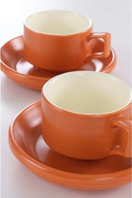 Oranžové keramické šálky v sadě 4 ks s podšálkem 300 ml Thelma – Jotex