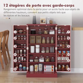 HOMCOM Kuchyňský Buffet Úložný Skříňka 12 Nastavitelných Polic Dveřní Police 60 x 30 x 104 cm pro Obývací Pokoj a Jídelnu v Červeném Dřevě