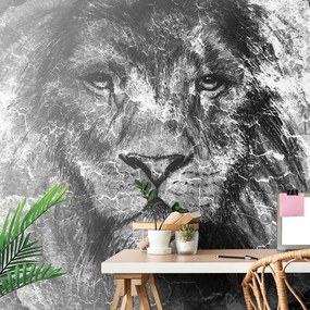 Samolepící tapeta tvář lva v černobílém provedení - 300x200 cm