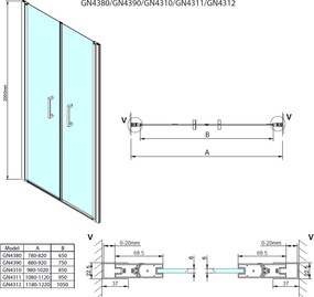 Gelco Gelco, LORO sprchové dveře dvoukřídlé 1000mm, čiré sklo, GN4310