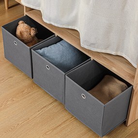 HOMCOM Skříň, šatna s závěsem, oblečení skříň, skříň s ramínkem, 3 oddíly a 3 vyjímatelné textilní zásuvky - 105 x 48 x 160 cm, přírodní dřevo