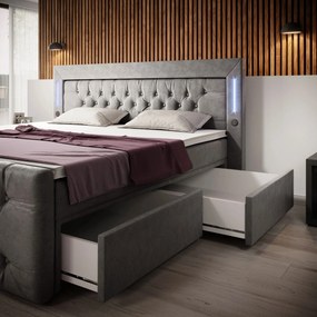 K&M postele Boxspring postel DIVAT s úložným prostorem, LED a USB Velikost postele: 180 × 200 cm, Výběr matrace: Taštičková zónová matrace - měkká (7…
