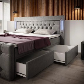 K&M postele Boxspring postel DIVAT s úložným prostorem, LED a USB Velikost postele: 120 × 200 cm, Výběr matrace: Taštičková zónová matrace - měkká (7…