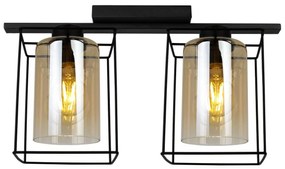 Stropní svítidlo HELLA CAGE, 2x medové skleněné stínítko v kovovém rámu