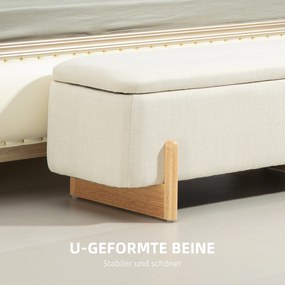 HOMCOM Lavice s úložným prostorem, čalouněná lavice s lněným vzhledem, dřevěné nohy, lavice s bezpečnostními panty do obývacího pokoje, ložnice, před…