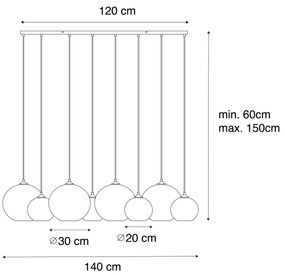 Závěsné svítidlo v art deco stylu tmavě bronzové s jantarovým sklem 8-světlo - Sandra