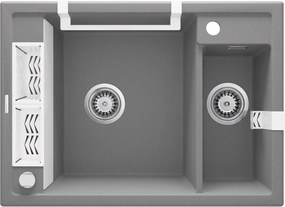 Deante Magnetic, granitový dřez na desku 690x500x219 mm, 3,5" + prostorově úsporný sifon, 1,5-komorový, šedá, ZRM_S503