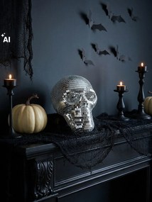 Sinsay - Halloweenská dekorace ve tvaru lebky se zrcadlovou mozaikou - sříbrná