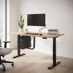 Výškově nastavitelný stůl OfficeTech C, 120 x 80 cm, černá podnož, dub kraft
