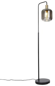 Designová stojací lampa černá se zlatem a kouřovým sklem - Zuzanna