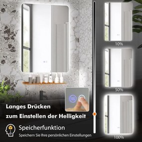 Costway Nástěnné zrcadlo LED do koupelny s osvětlením a dotykovým vypínačem